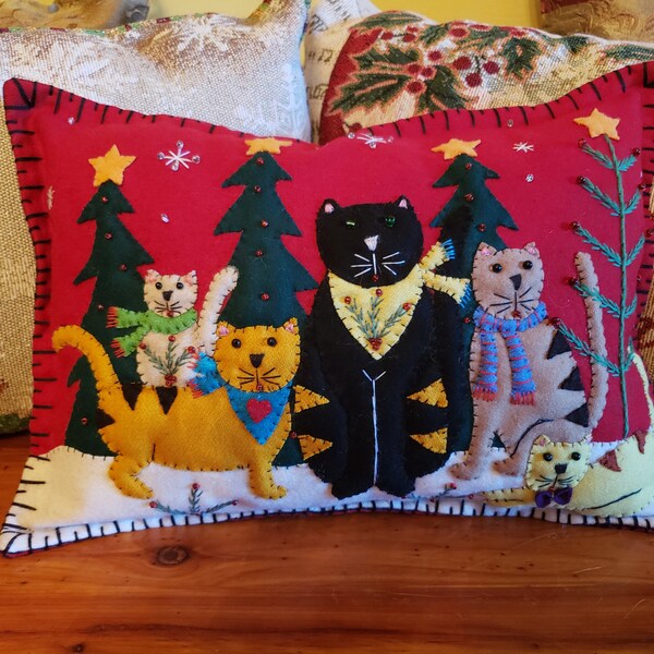 6" Kitty Cat in Red Dress Christmas Wool Felt Ornament - Etsy