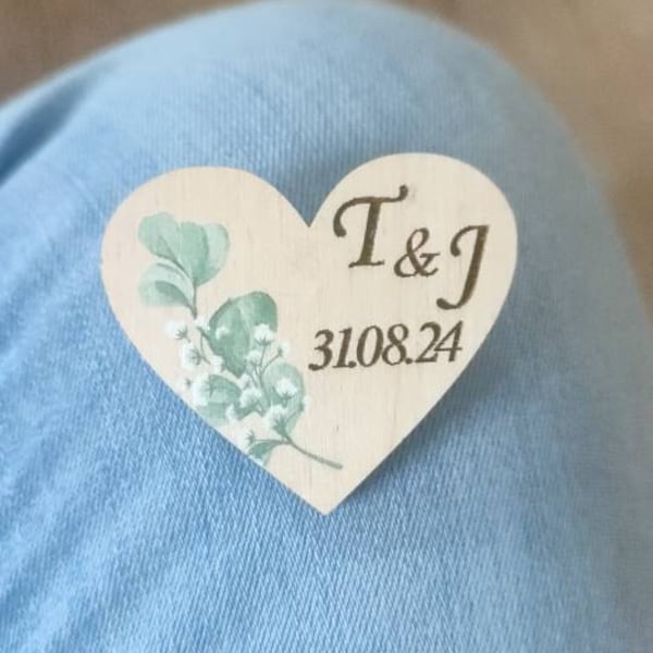 Personalized Wedding Pins for Guests Name Tags Wood Heart Wedding ...