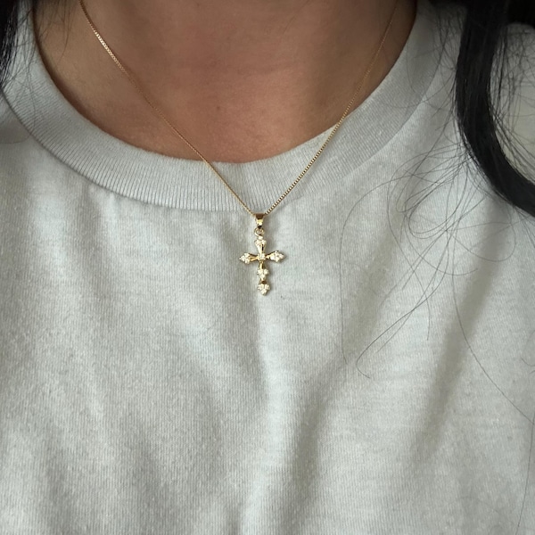 Gold Cross Necklace. Minimalist Protection Necklace. Dainty Gold Cross ...