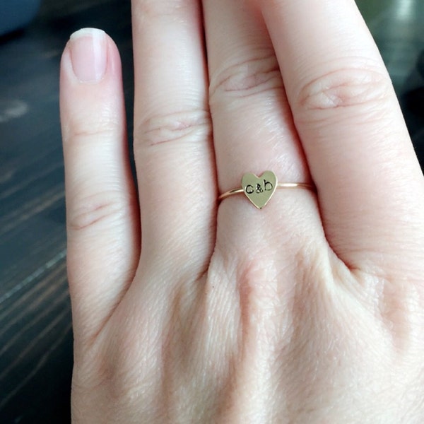 Initial Ring. Gold Heart Ring. 14k Gold Filled Stacking RING. Custom ...