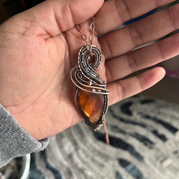 Red Flash Labradorite Gemstone Pendant Copper Wire Wrapped Pendant ...