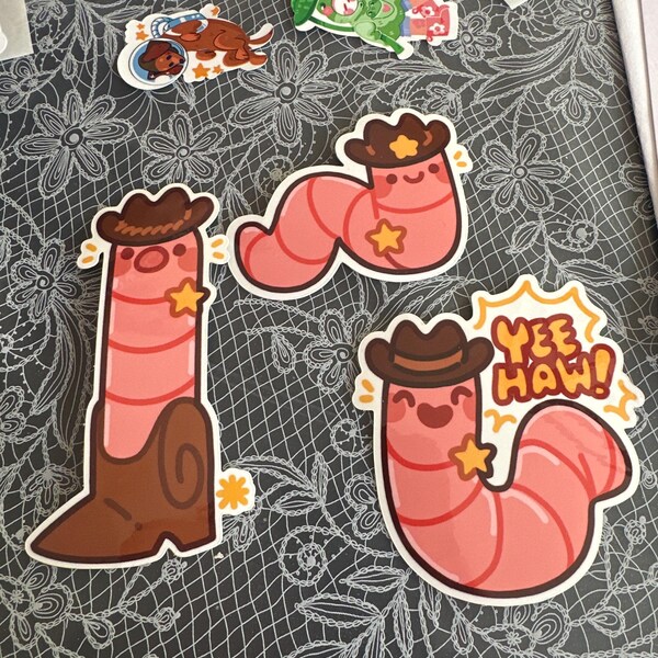 Cowboy Worm Waterproof Stickers! - Etsy
