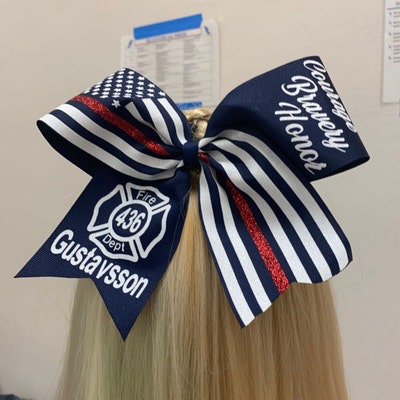 Red Line Firefighter Cheer Bow Blue Line Police Hairbow EMS White - Etsy