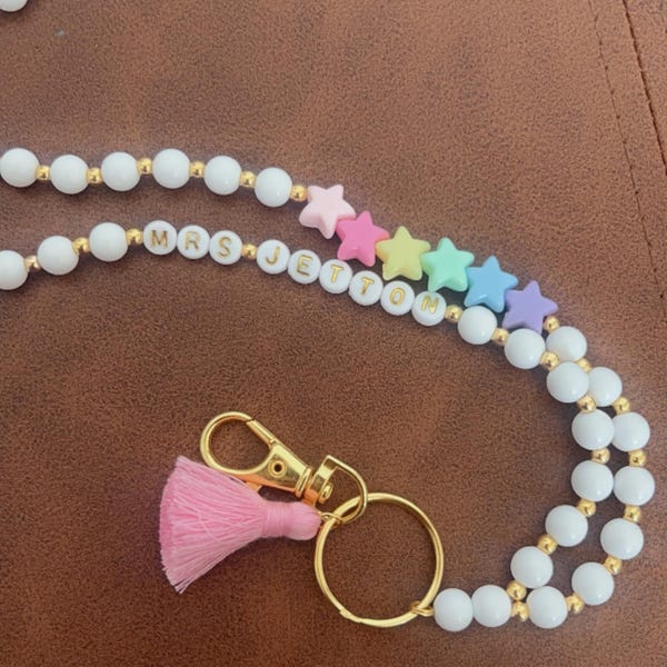 Iridescent Stars Beaded Teacher Lanyard - Etsy
