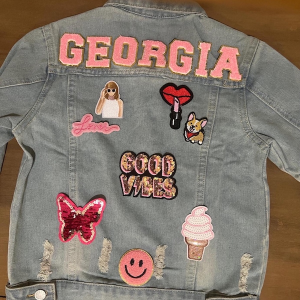 Chenille Letter Patch Jean Jacket, Custom Denim Jackets for Kids, Girls ...