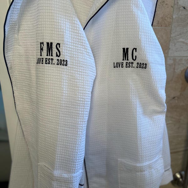 White Custom Waffle Robe Personalized Waffle Bathrobe Embroidered Robe ...