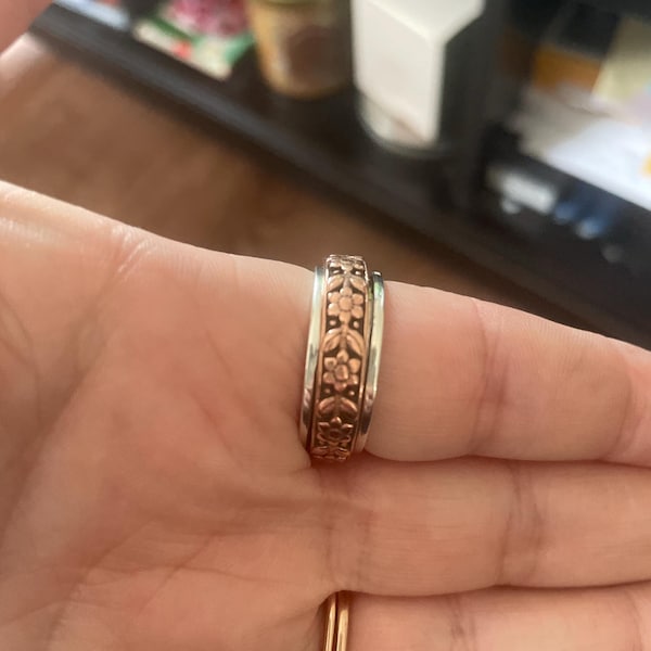 Rose Gold Wide Spinner Ring for Women,two-tone Sterling Silver 925 Fidget Ring, Thumb Spinner ...