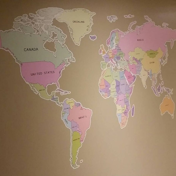 7.2ft Printed World Map Wall Vinyl Self Adhesive Office Travel - Etsy