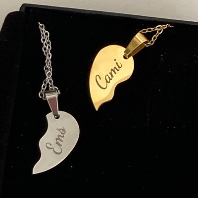 Personalised Engraved Split Hearts Shape Necklace, Custom Names ...