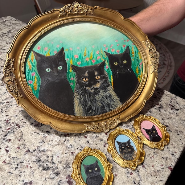 Black Cat 2x 2 Original Miniature Acrylic Painting on Canvas With or ...