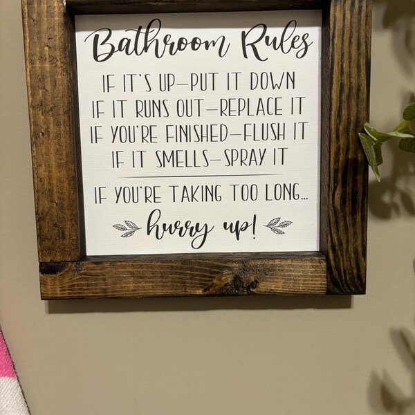 Bathroom Rules Rustic Farmhouse Wood Sign, Funny Humor Frame - Etsy