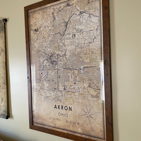 Akron Vintage Map Print | Akron Map | Ohio Map Art | Akron City Road ...