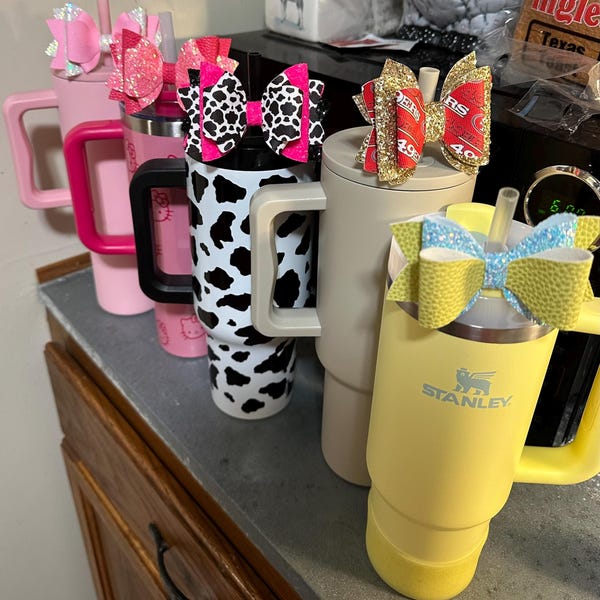 Pink Lace Glitter Stanley Bow Topper Starbucks Straw Bow Stanley ...