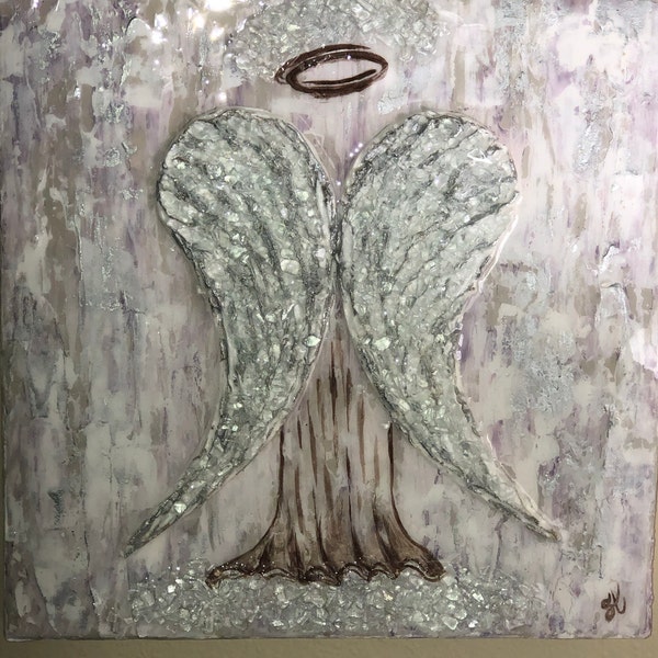 Textured Back Angel With Glass, Block Art, Glass Art, Resin Art ...