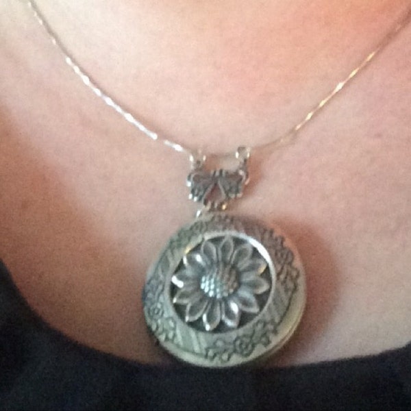 Sunflower Necklace, Sunflower Locket Necklace, Silver Sunflower Locket ...