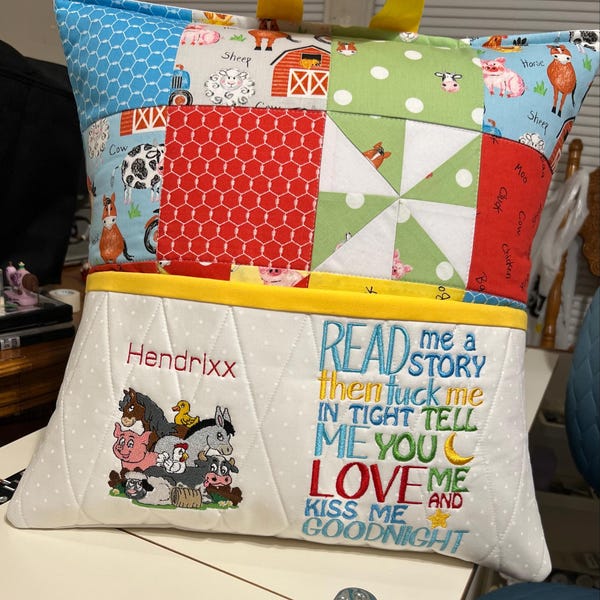Reading Pillow Embroidery Design Read Me a Story Embroidery Design Tuck ...