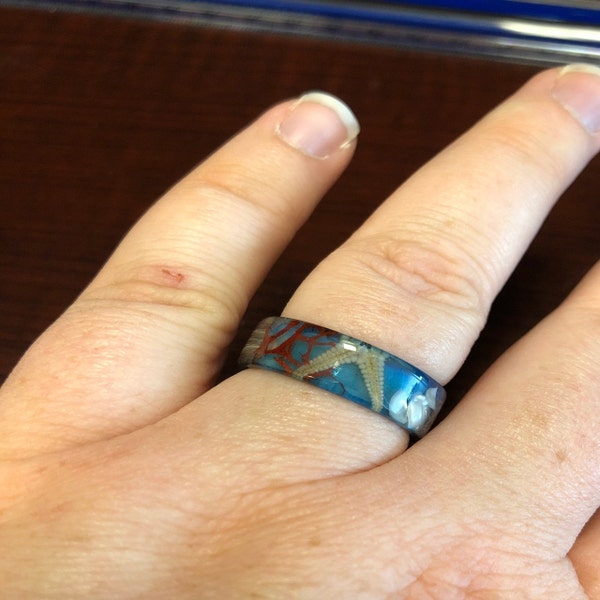Ocean Resin Ring Mermaid Ring Algae Ring Summer Ring Aquamarine Ring ...