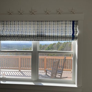 Block Print Blue Roman Shade Blue Grey Fabric Thibaut Roman Shade Silk ...