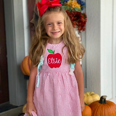 Monogram Back to School Apple Dress for Baby Toddler Girls Kids Apple ...
