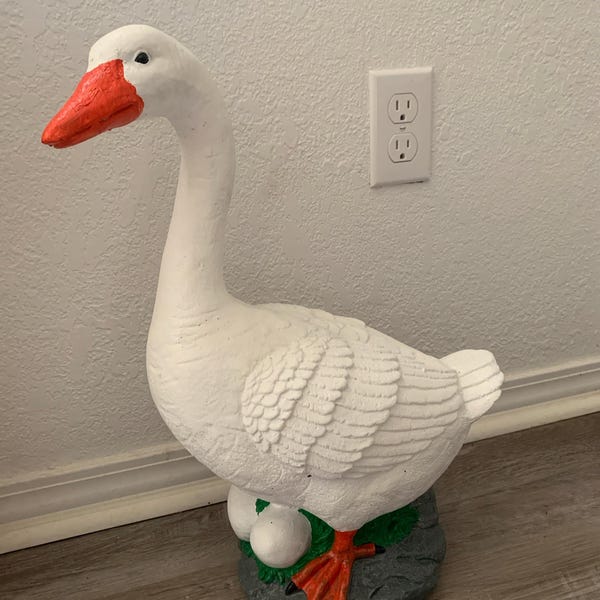 MASSIVE 19" Cement Porch Goose Statue, American Dress up Goose Statue ...