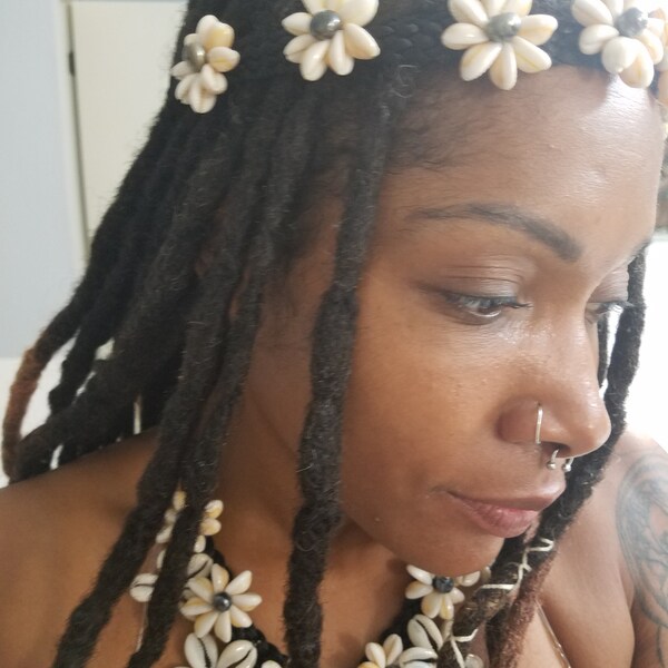 Polynesian Style Cowrie Shell and Black Fresh Water Pearls Headband ...