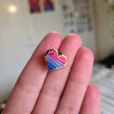 Bisexual Pixel Heart Pin Subtle Bi Pride Flag Accessory Gift Queer LGBT ...