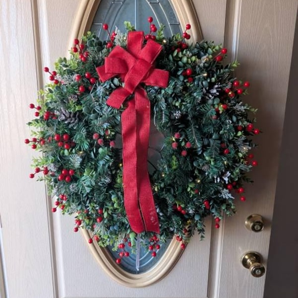 Very Merry Berry Holiday Wreath, Large Festive Wreath, Holiday Light ...