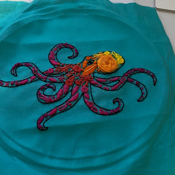 DIY Octopus Embroidery Pattern, Modern Hand Embroidery PDF, Colorful ...