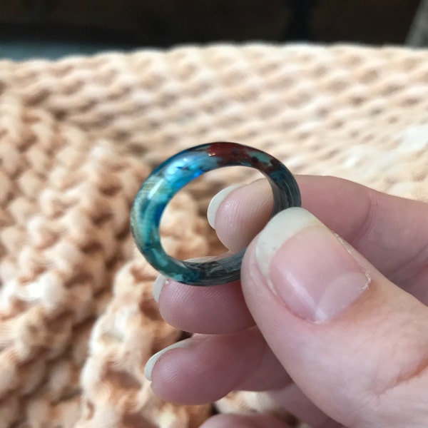 Ocean Resin Ring Mermaid Ring Algae Ring Summer Ring Aquamarine Ring ...
