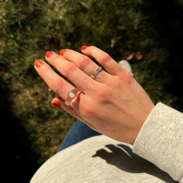 Clear Glass Ring With Opal Marble Set Down in Band a Bit Pyrex ZU Glass ...