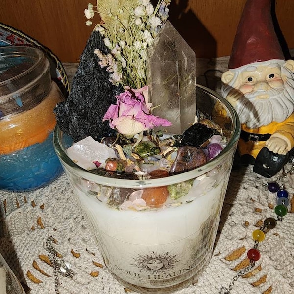 Soul Healing Intention Candle Packed With Crystals, Herbs and Flowers ...