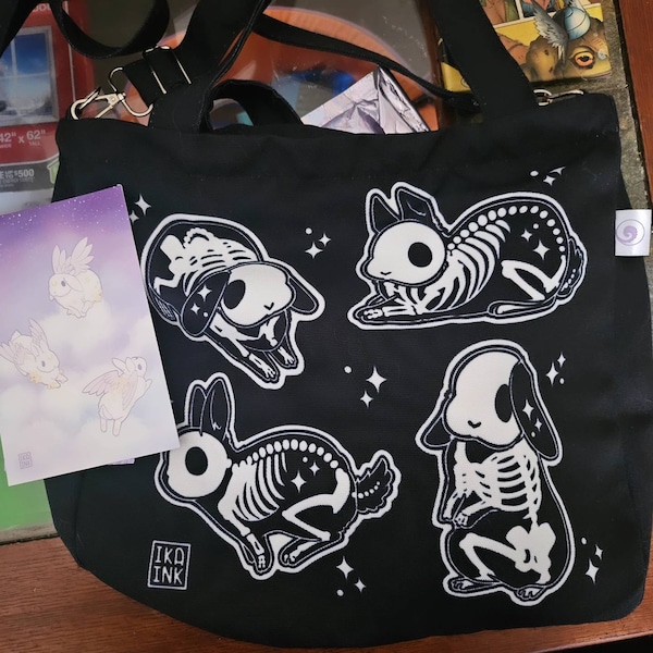 Skeleton Bunny Crossbody Messenger Bag With Zipper and Pockets - Creepy ...
