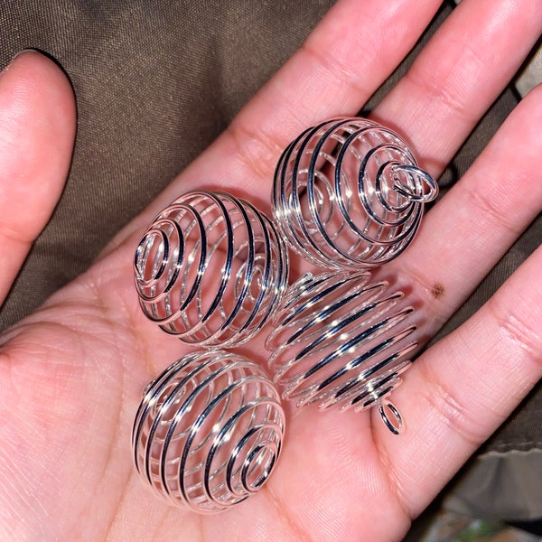 4 or 20 BULK Silver Spiral Bead Cages, Captive Bead Cage, Lantern Beads ...