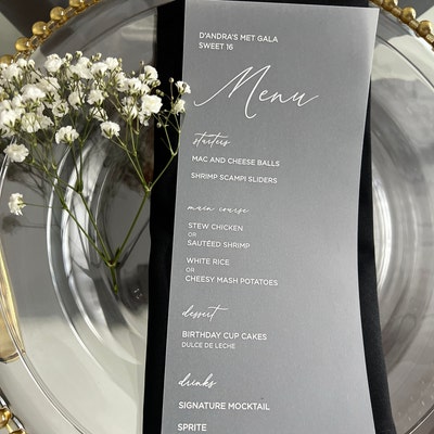 Vellum Wedding Dinner Menu Cards Printed White or Black Ink Vellum ...