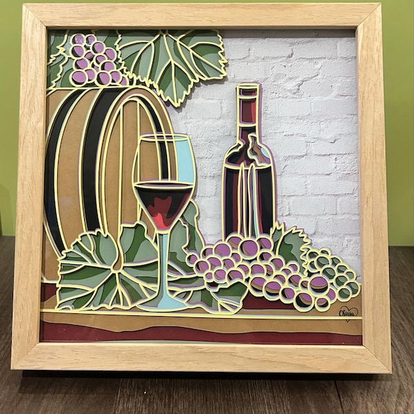 3D SVG Wine Shadow Box Layered, Winery Shadow Box,wine Glass 3D Svg ...