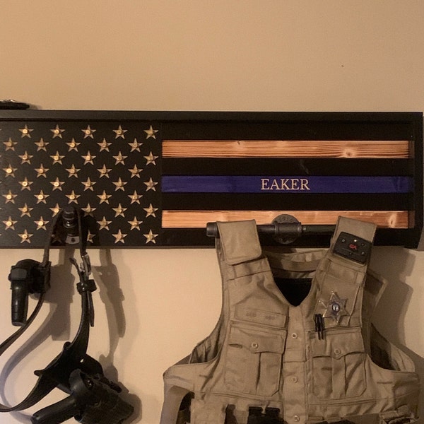 Police Gear Rack - Thin Blue Line Gear Rack - Police Officer Gift ...