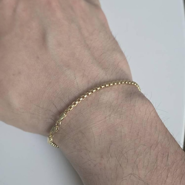 18K Real Gold Box Chain Bracelet: Yellow Gold, 2-5mm - Etsy