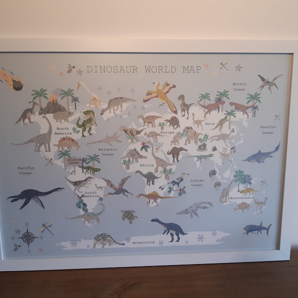 DINOSAUR World Map - Various Colours - Childrens Map - Map of the World ...
