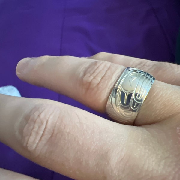 Northwest Coast First Nations, Hand Carved Sterling Silver 1 Eagle Cuff ...