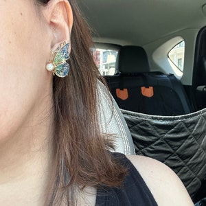 Handmade Creative Earring Multi-color Butterfly Earrings Pearl Wing ...