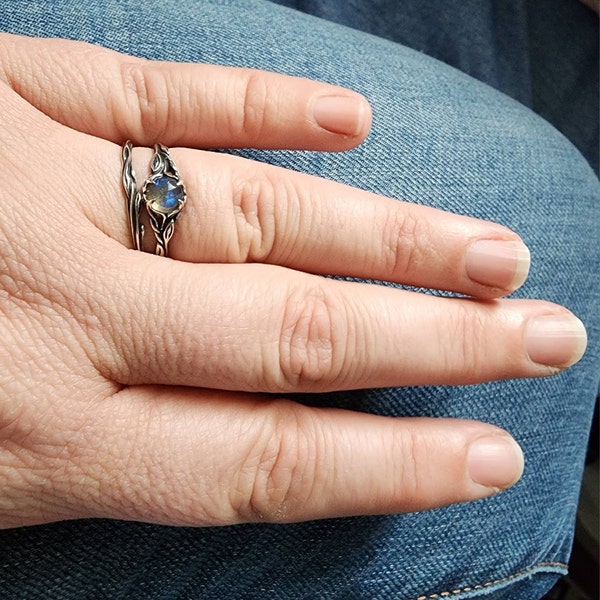 Labradorite Ring “tika” Sterling Silver Twig Engagement Ring, Leaf ...