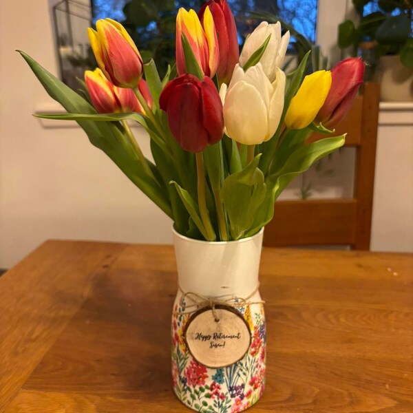 Personalised Retirement Vase, Sunflower Vase, Retirement Gift for Women ...