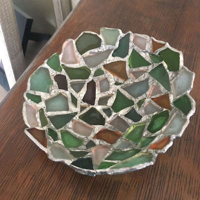 Round Sea Glass Ring Dish, Sea Stained Glass Jewelry Trinket Holder ...