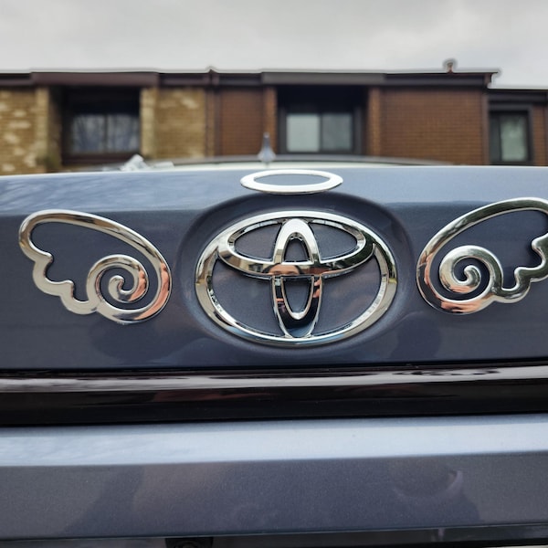 Chrome Angel Wings Car Emblem Sticker / Wings & Halo Silver Badge Decal ...