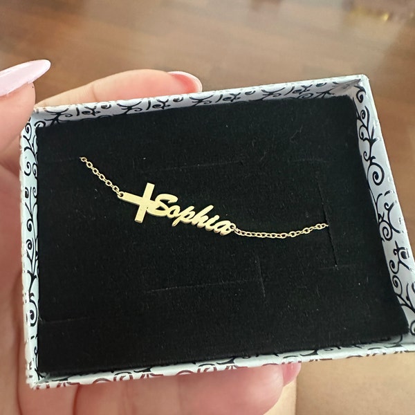 Cross Name Bracelet, Baptism Gift, Personalized Cross Bracelet With ...