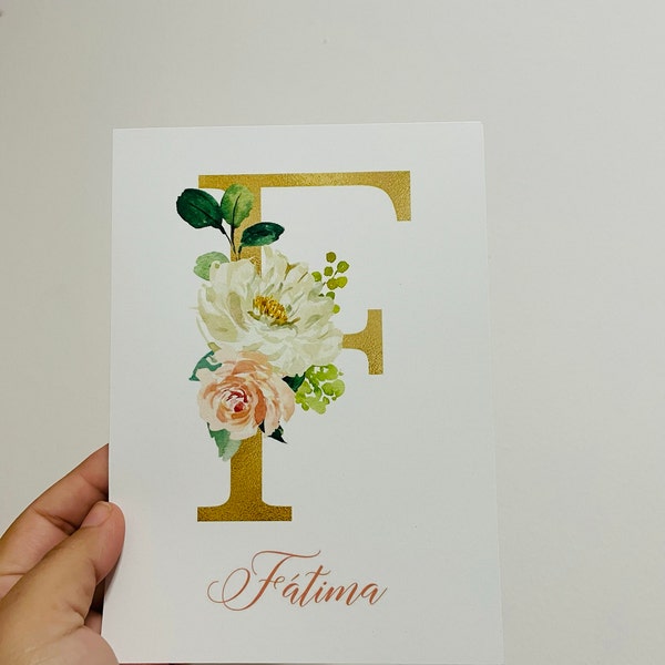 Gold Blush Pink Monogram Name Printable Nursery Art, Pink Floral ...