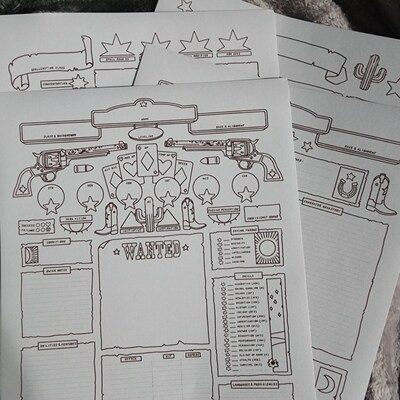 Wild West Printable Dnd Character Sheet PDF for Dungeons and Dragons 5e ...
