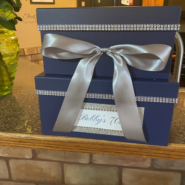 Royal Blue Card Box Centerpiece, Baby Blue Card Box or Birthday Card ...