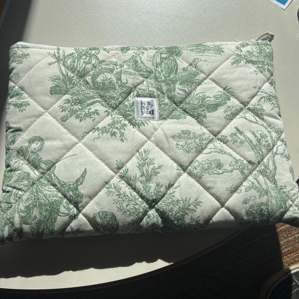 Laptop Bag, Green Quilted Laptop iPad Tablet Sleeve With Cotton Lining ...