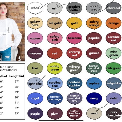 Gildan 18000 Color Chart Gildan 18000 Color Swatch Gildan 18000 Size ...